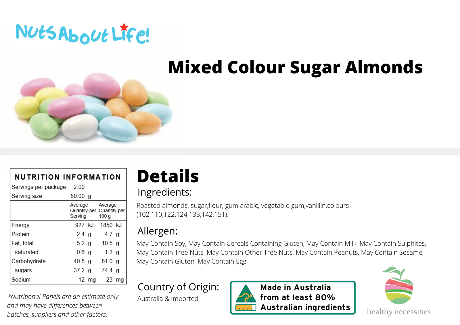 Sugared Almonds (Mixed Colours) | Nuts About Life Australia